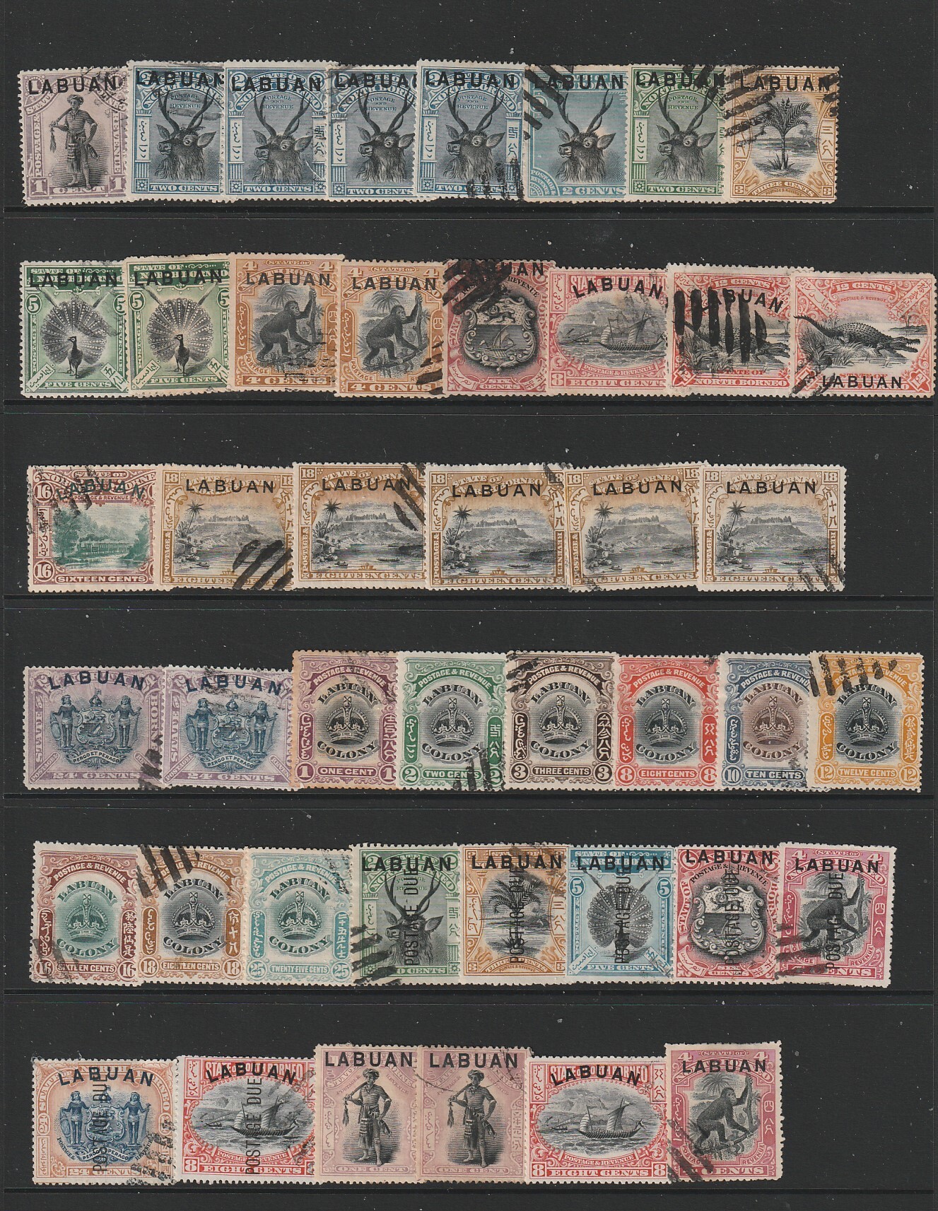 Labuan a page of unsorted cancelled remainders | Asia - Malaysia, Stamp ...