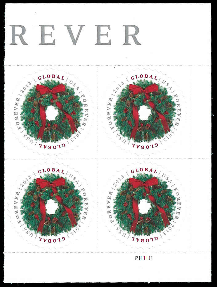 PCBstamps US #4814 PB $4.40(4x$1.10)Global Holiday Wreath, MNH, (PB-2c ...