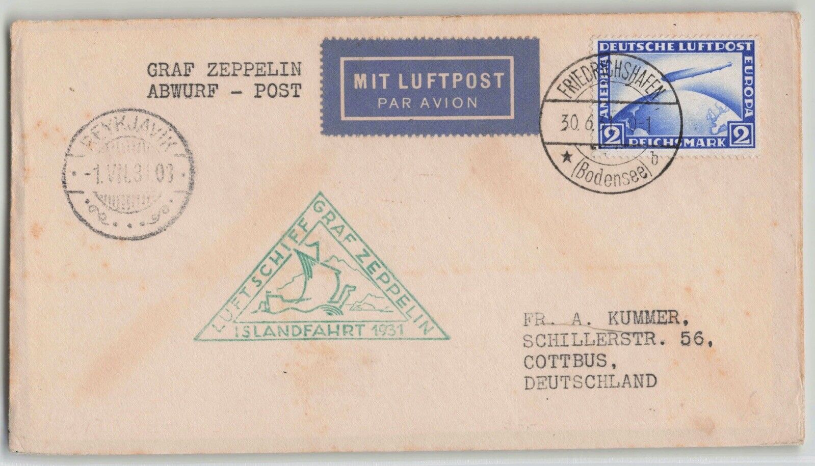 Germany 1931 Graf Zeppelin 2M Air Post Friedrichshafen Reykjavik Flight ...