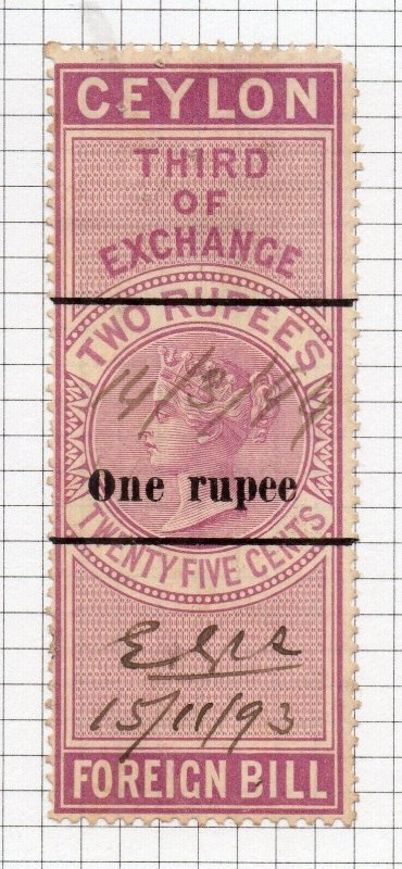 Ceylon 1893 Early Issue Fine Used 1R. Surcharged Foreign Bill NW-211255 ...