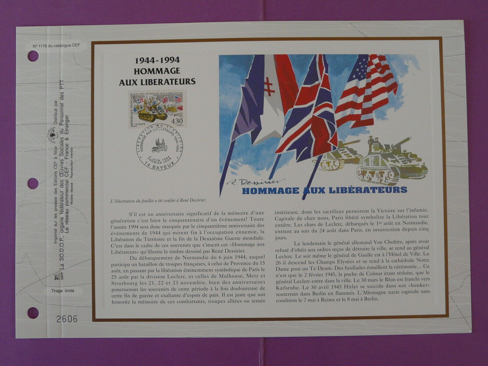 world war II ww2 Liberation tank US & UK flags FDC folder CEF 1176-1994 ...
