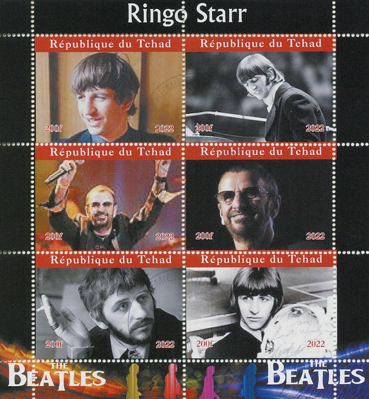 The Beatles Stamps Chad 2022 CTO Music Ringo Starr Famous People 6v M/S ...
