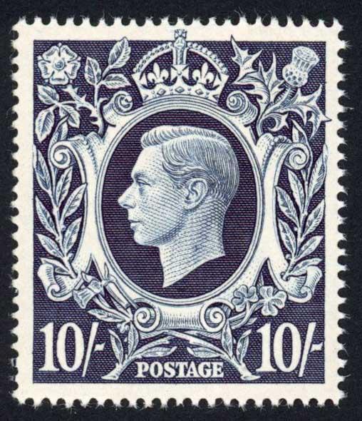 SG478 10/- Dark Blue Fine U/M the key value | Great Britain, Stamp ...