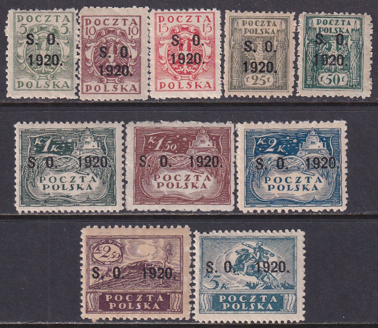 Eastern Silesia 1920 Sc 41-50 Austrian Crownland Overprinted Poland ...