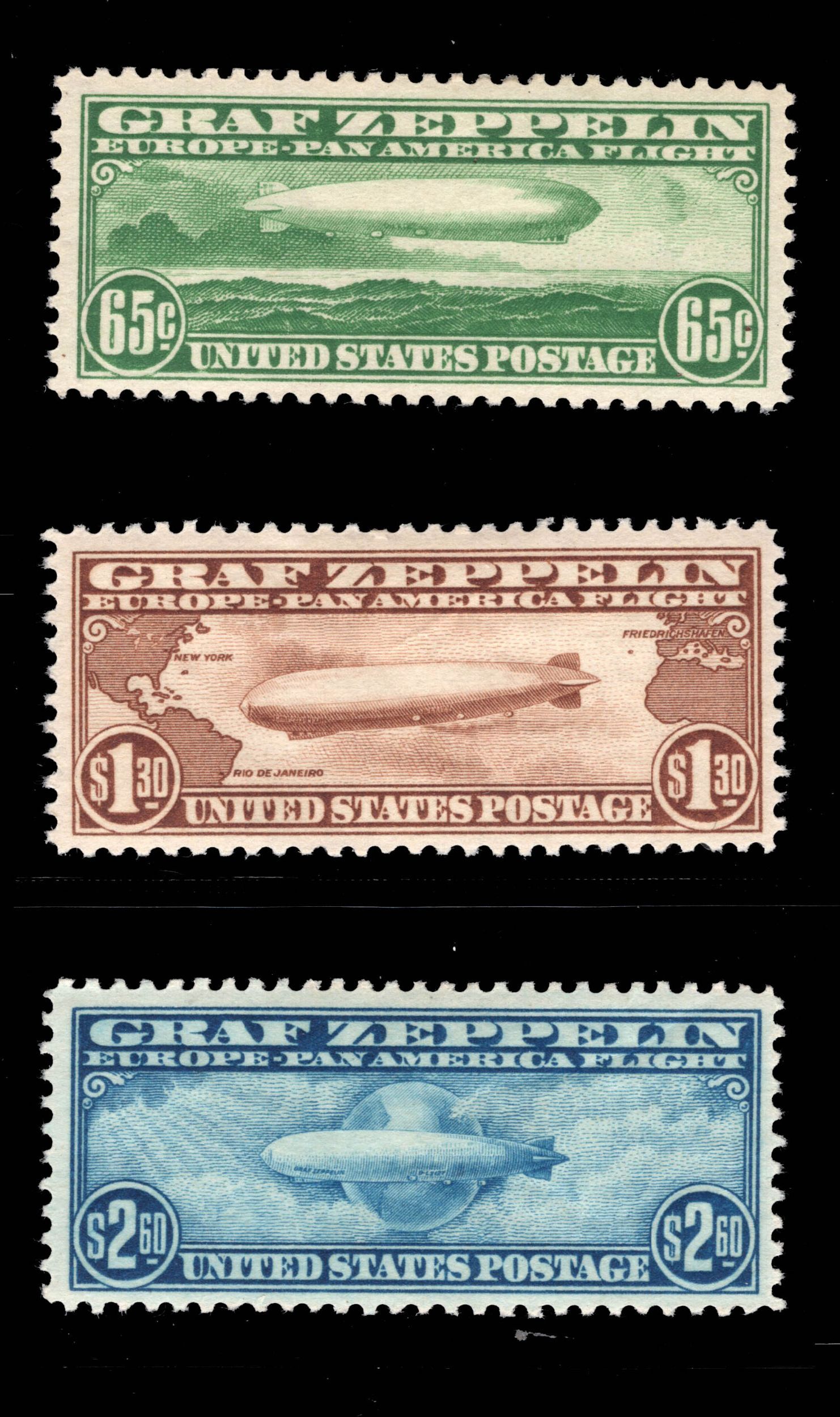 US Stamps # C13-C15 Graf Zeppelin Mint OG H VF $1,080 LOT #18905-36 ...