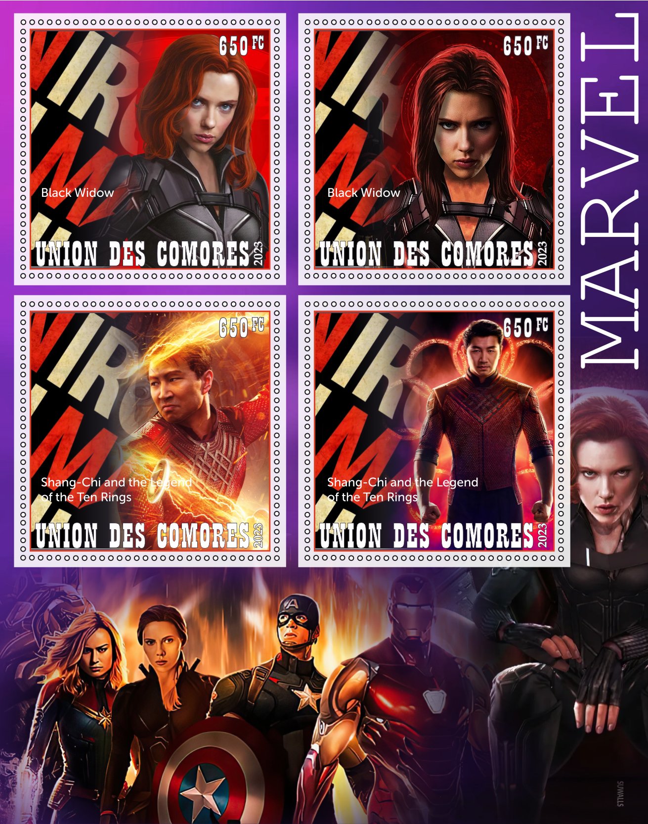 Stamps. Cinema, Comics , Marvel 2023 year 1+1 sheets perforated ...
