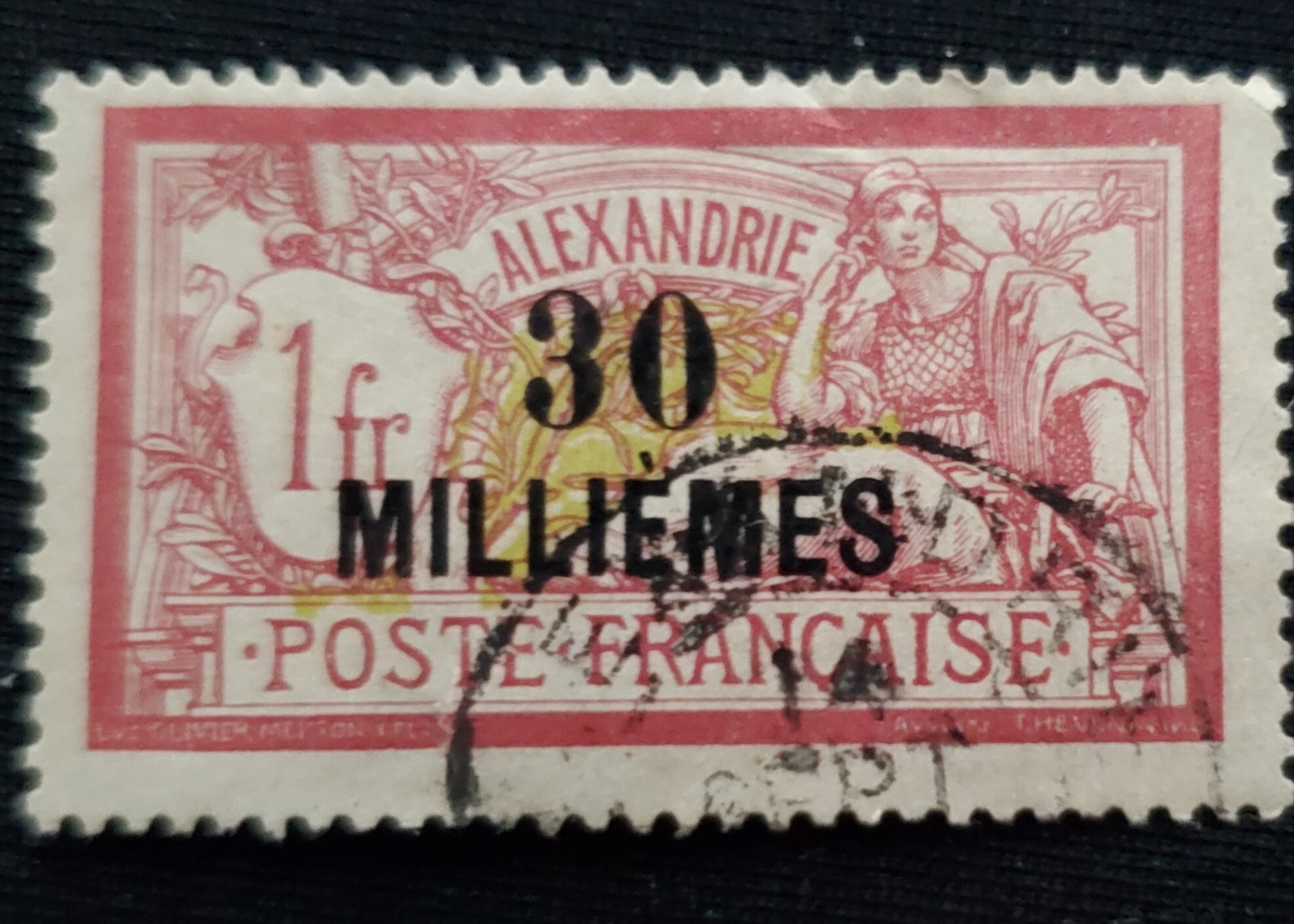 French Alexandria 58, 1921 Liberty and Peace overprint, small tear ...