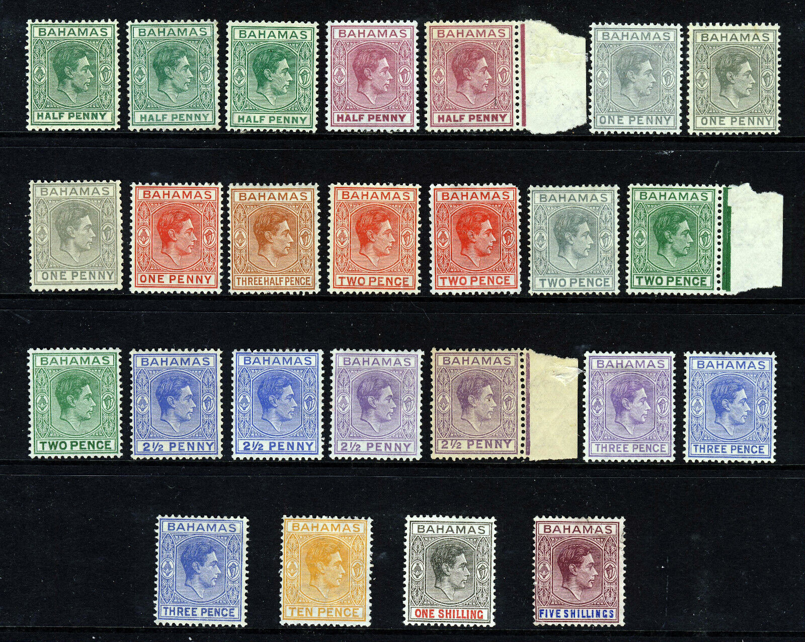 BAHAMAS King George VI 1938-52 Definitive Part Set to 5/- SG 149 to SG ...