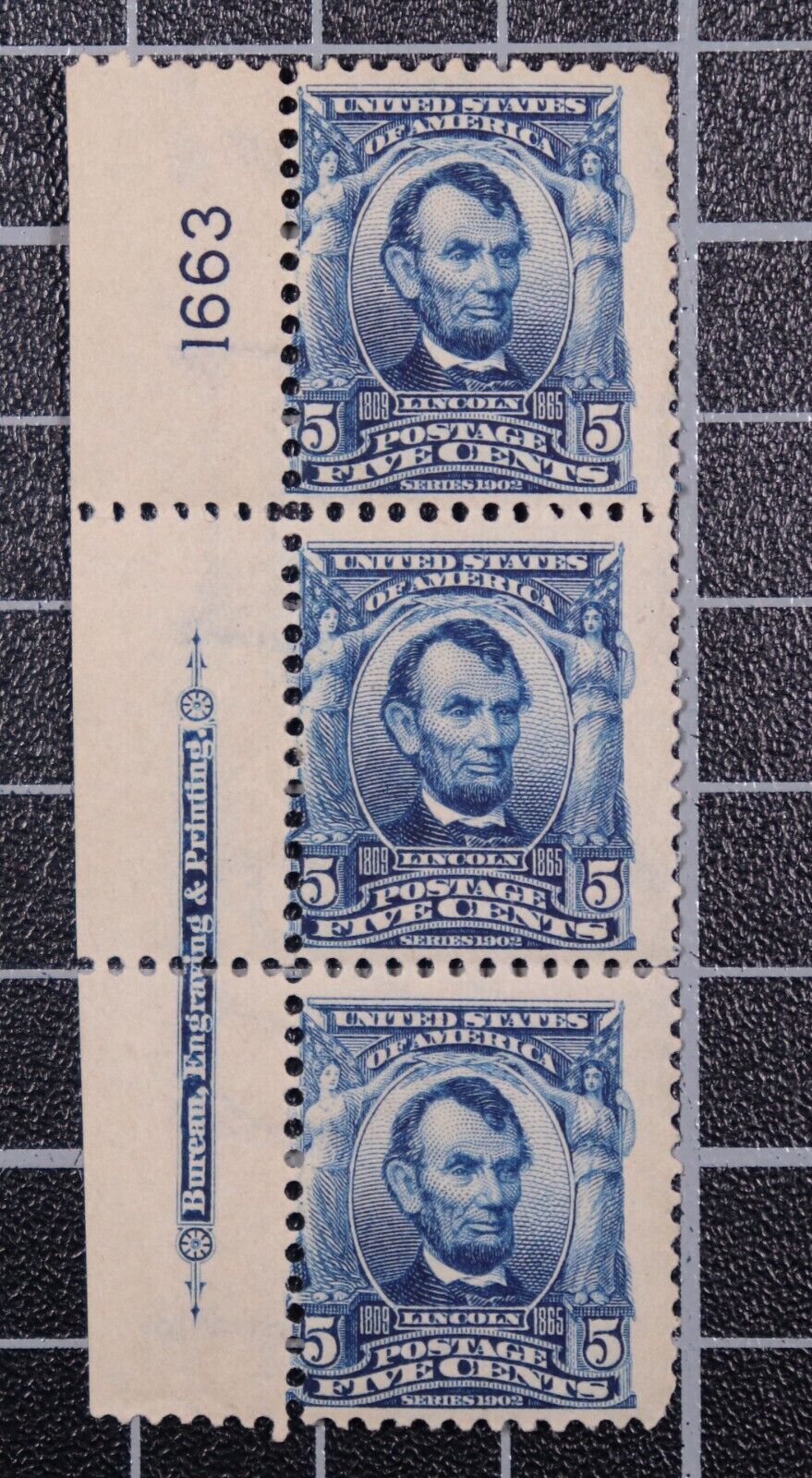 Scott 304 - 5 Cents Lincoln - OG MH Plate # Strip Of 3 SCV $240.00 ...