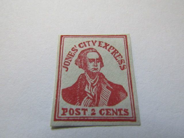US Local Stamps 1800's Jones' City Express Post 2c Stamp, Red on Bl ...