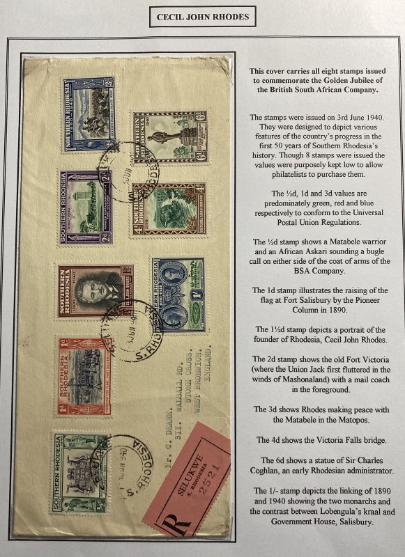 1940 Selukwe Southern Rhodesia First Day Cover To England Golden ...