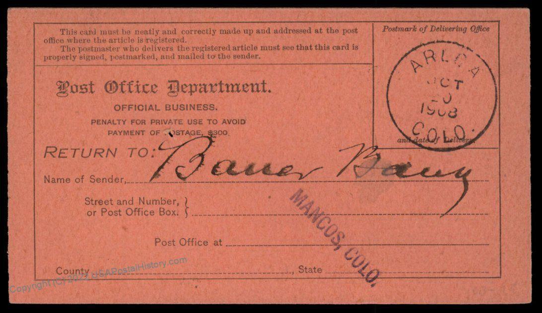 USA Colorado ARLOA Cancel PO Registered Card DPO Ghost Town 88032 ...