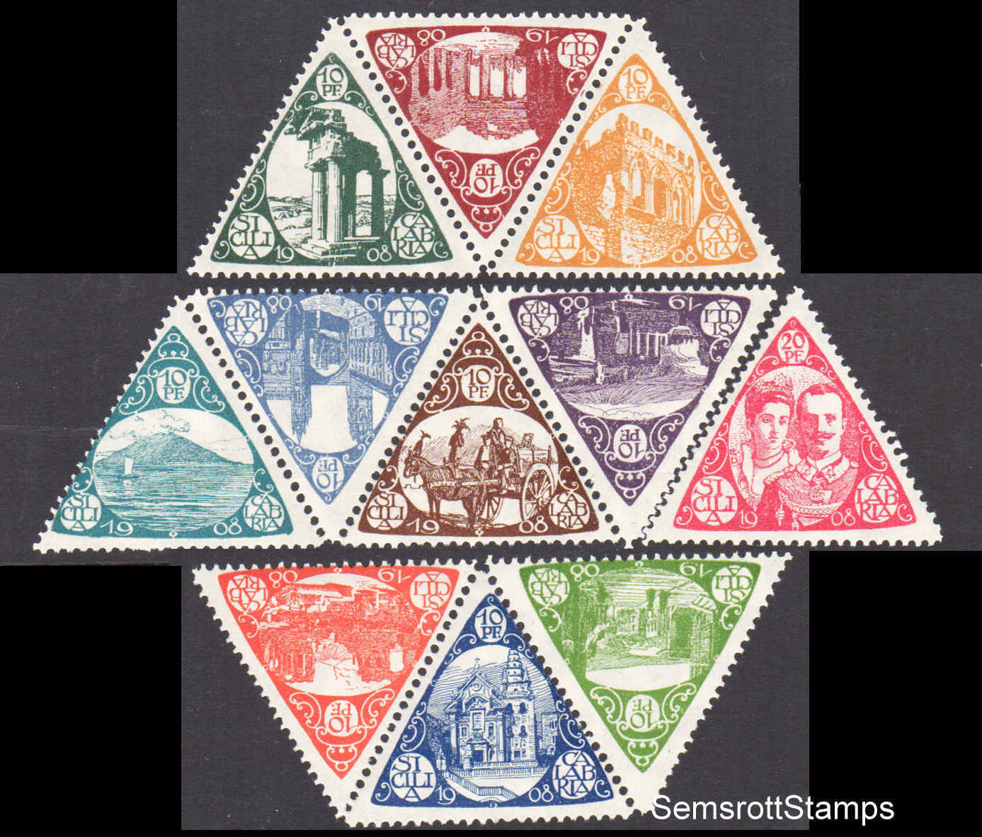 Messina Disaster Stamps Set of 11 German Set 1908 200,000 Killed In ...