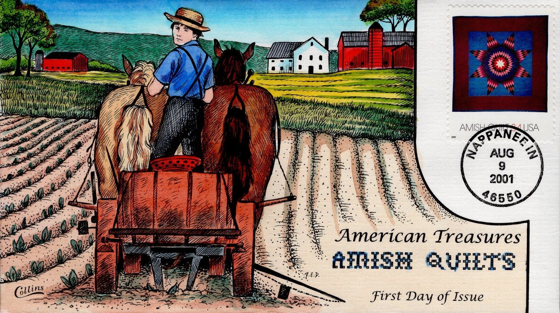 Set of 4 Fred Collins Hand Painted FDCs for the 2001 34c Amish Quilts ...