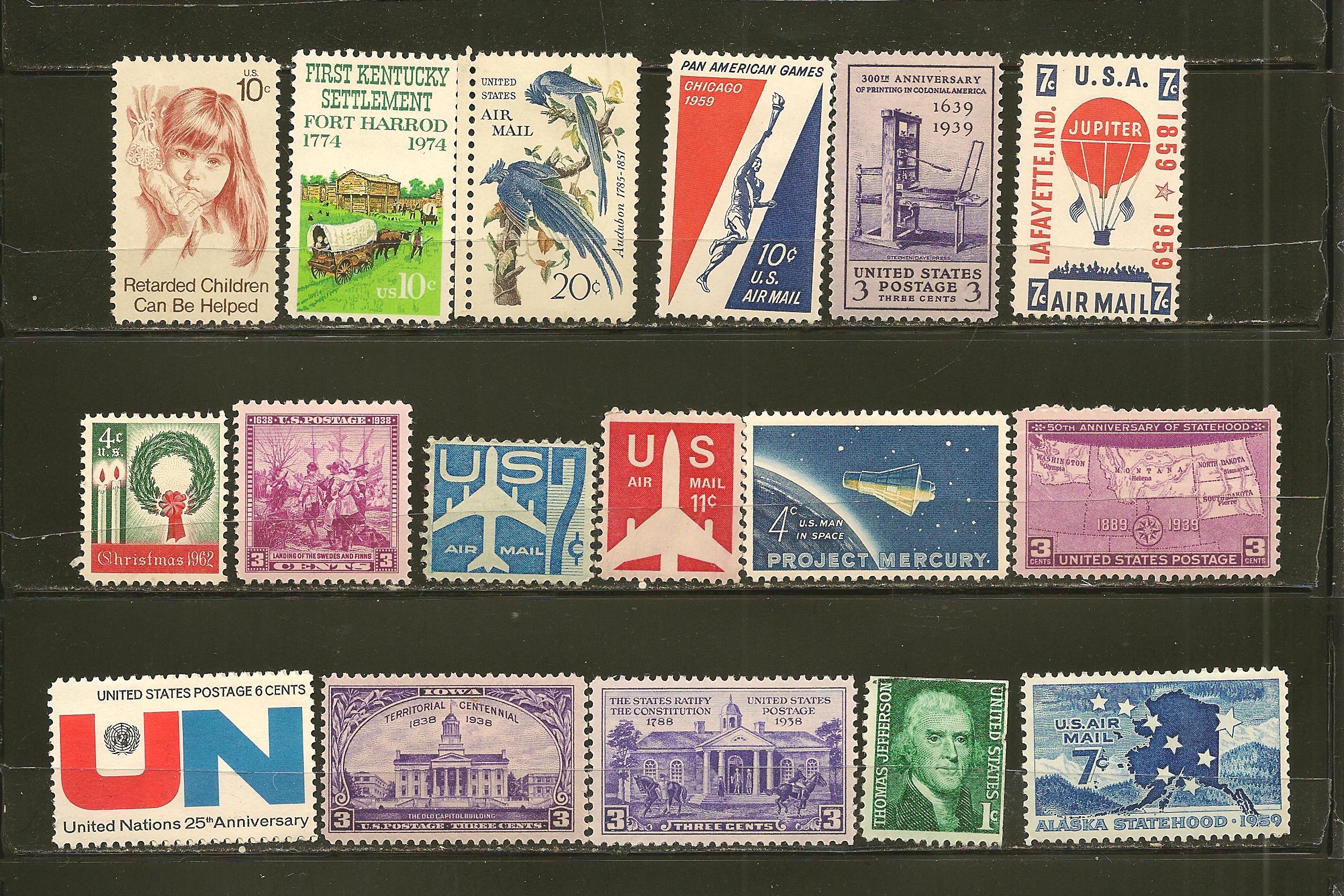 USA Collection of 17 Different Pre 1975 Mint Hinged Stamps $1.12 Face ...