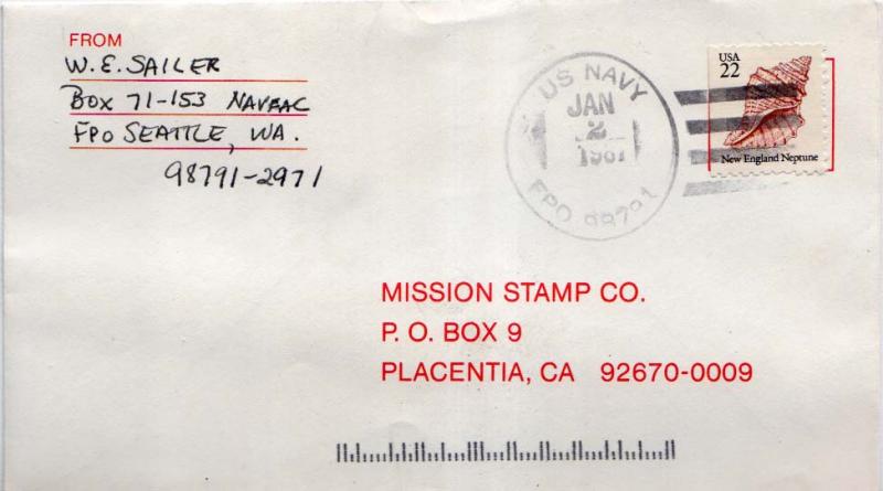 United States Fleet Post Office 22c England Neptune Seashells 1987 US ...