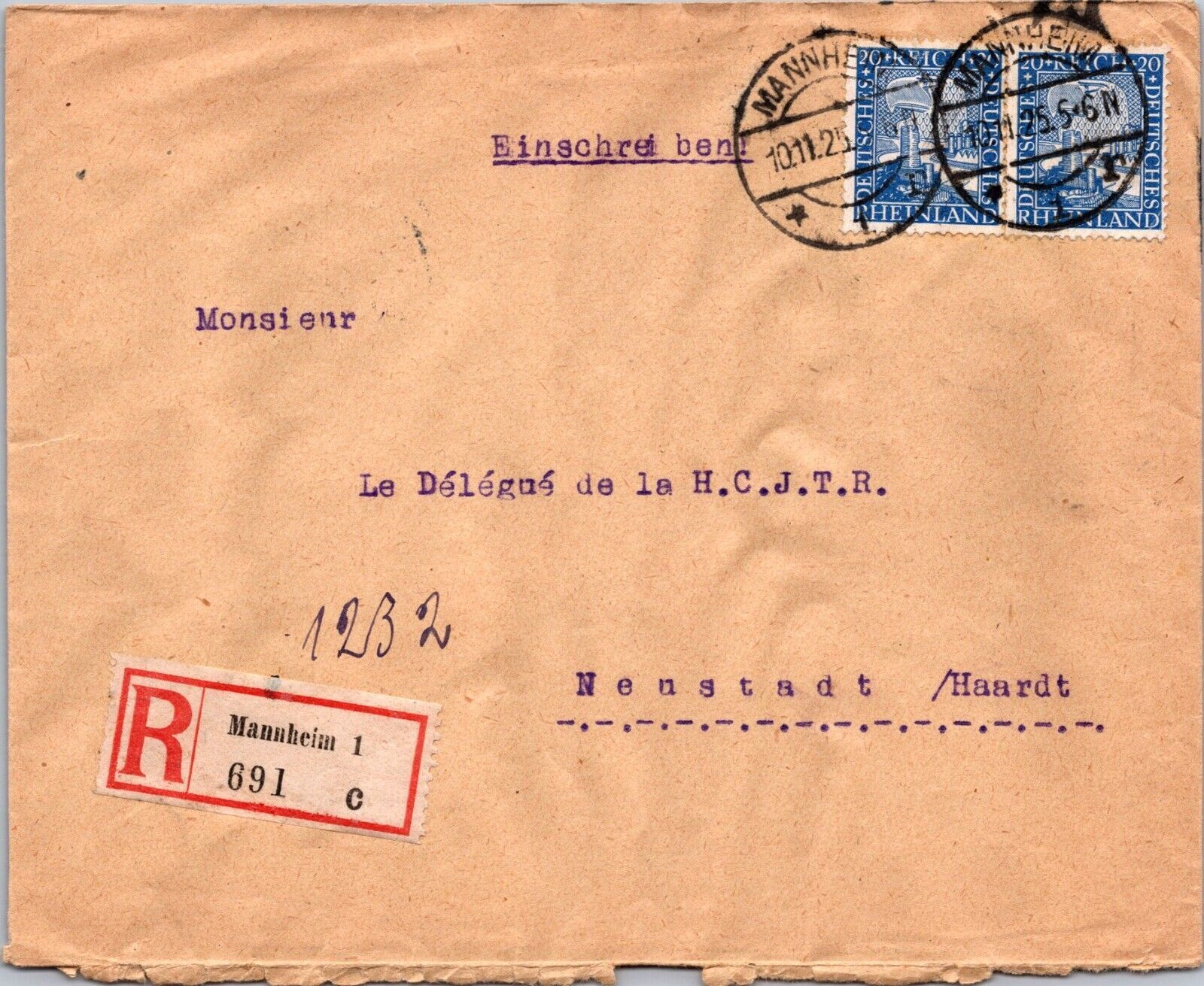 Germany 1925 INFLATION - Registered Mail - Mannheim - J14541 | Europe ...