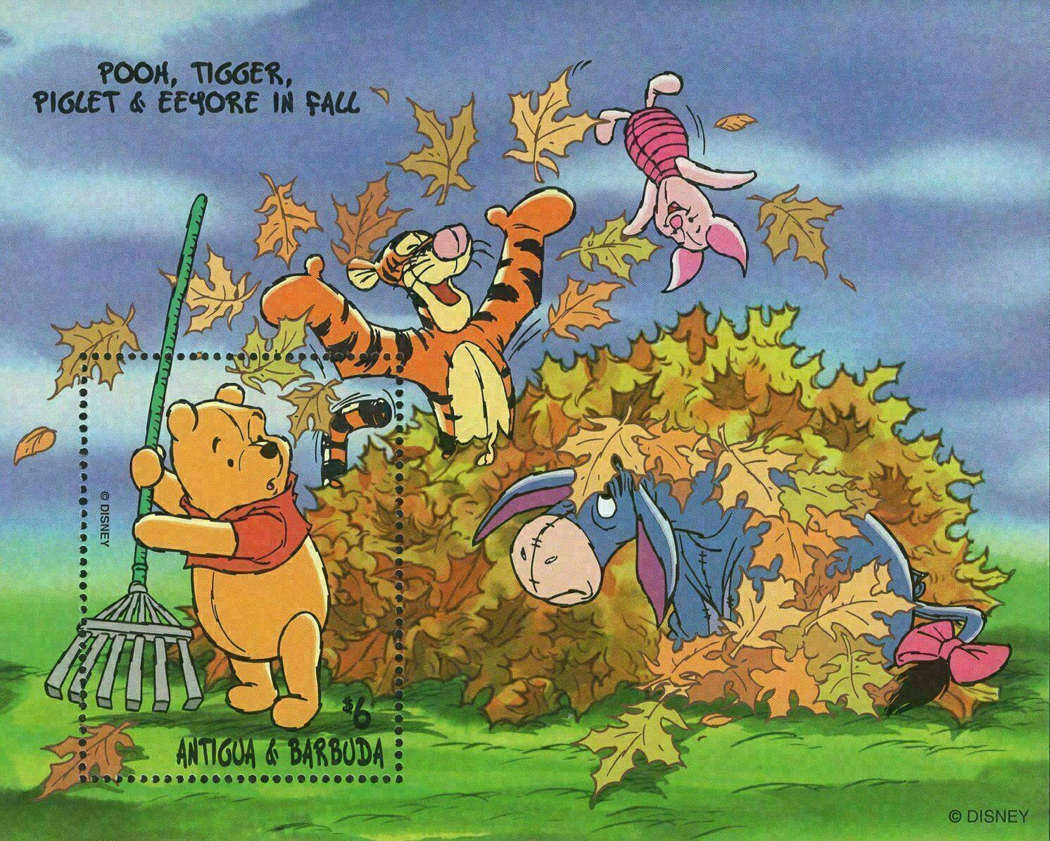 Disney Stamp Pooh Tigger Piglet Eeyore In Fall Souvenir Sheet Mint NH ...