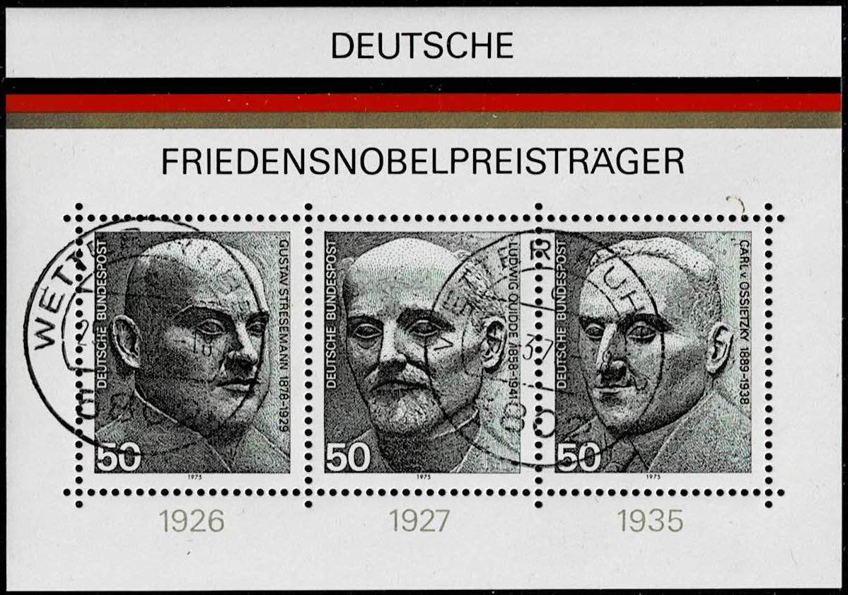 Germany 1975,Sc.#1203 used, souvenir sheet, Outstanding Germans-Nobel ...