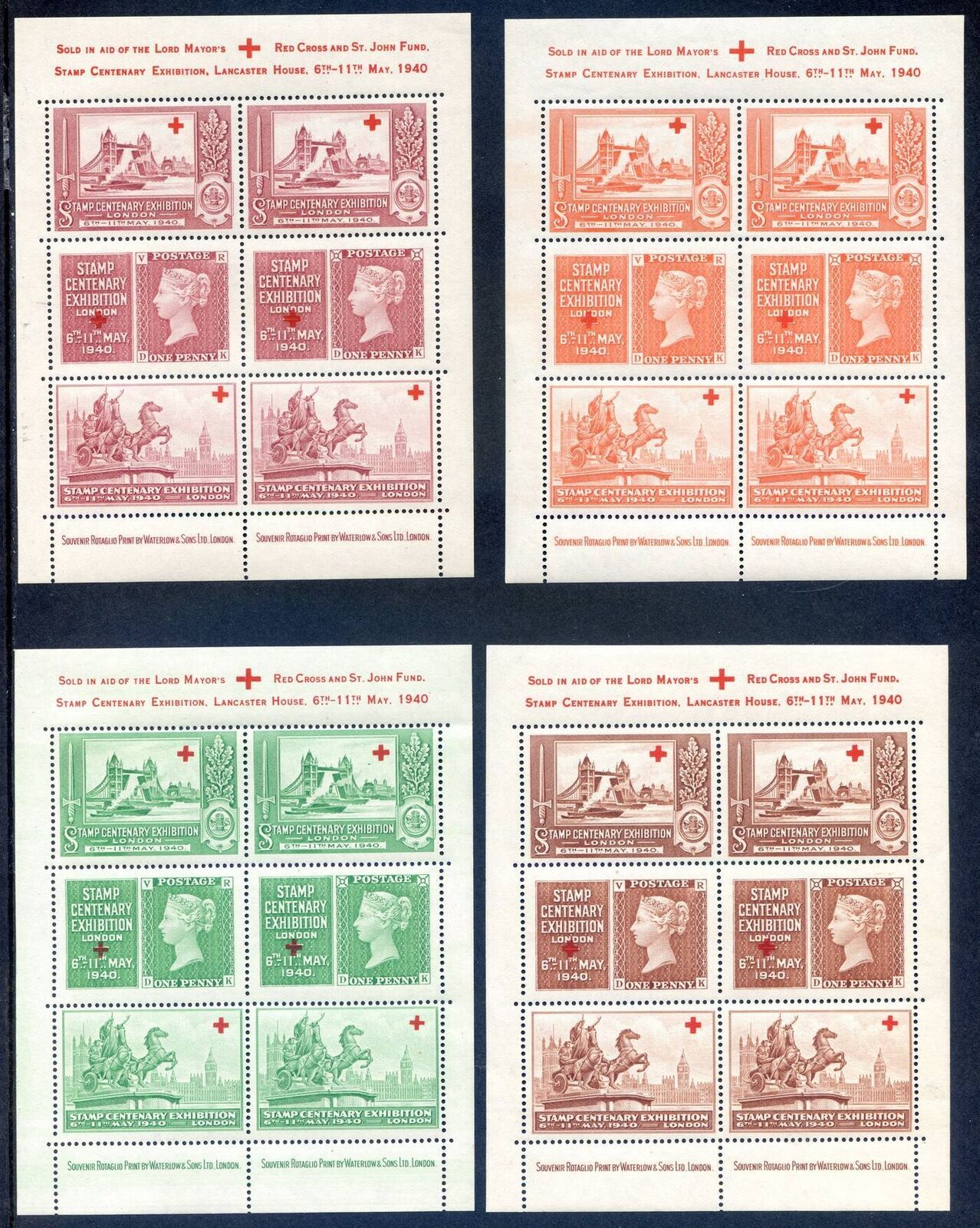 1940 Stamp Centenary Exhibition Sheets in 5 Colours | Great Britain ...