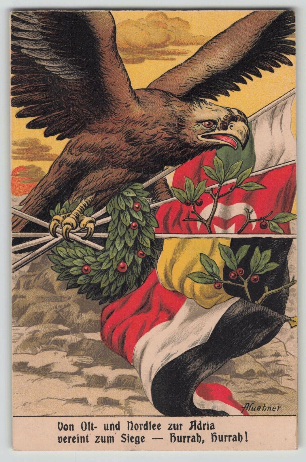 Germany 1910s WWI Huebner Patriotic Flags Eagle Military Postcard ...
