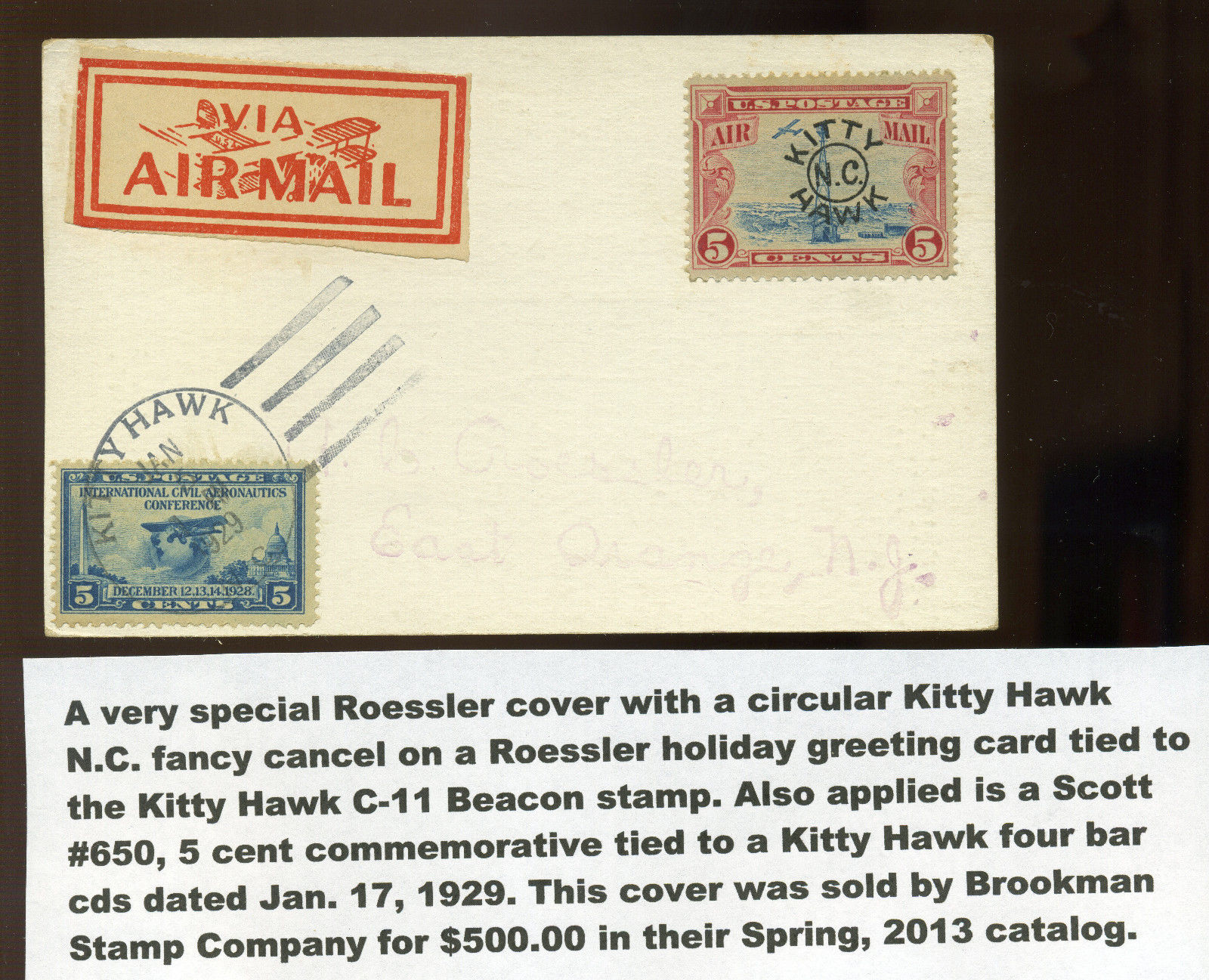 Scott #C11 Beacon Special Kitty Hawk 1929 Cancel Roessler Holiday ...