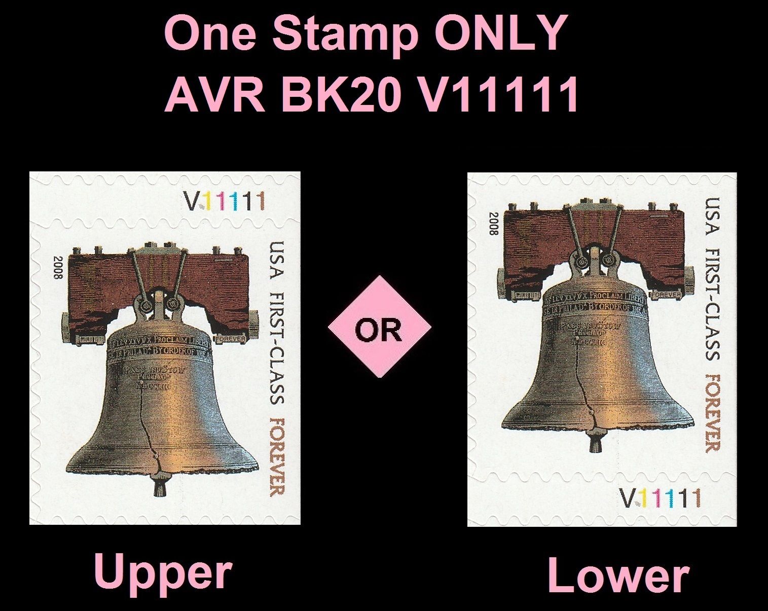 US 4125b Liberty Bell forever plate single V11111 (1 stamp) MNH 2008 ...