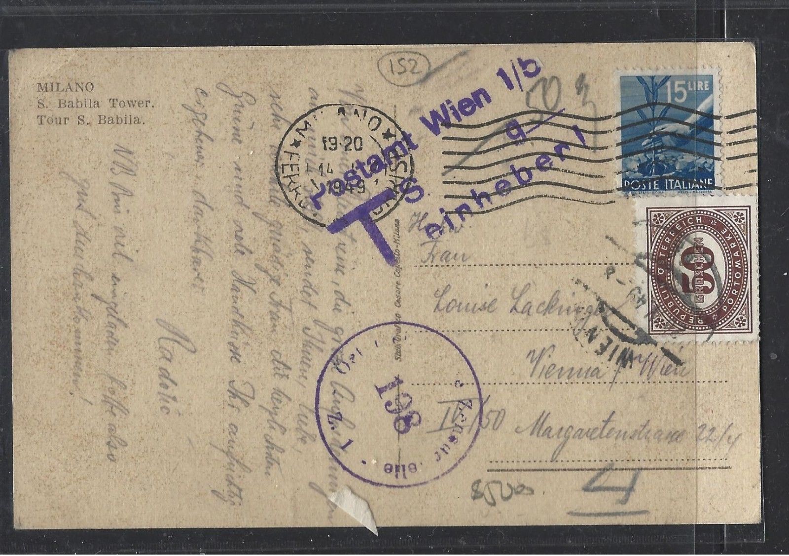 Austria (P1612B) Postage DUE Incoming PSC From Italy | Europe ...