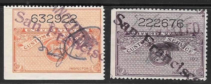 2 Customs Stamps - San Francisco | United States, General Issue Stamp ...