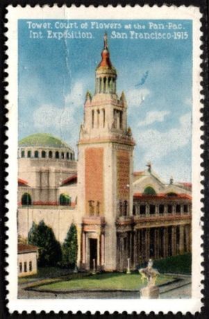 1915 US Poster Stamp Pan-Pacific Exhibition Tower Court of Flowers ...