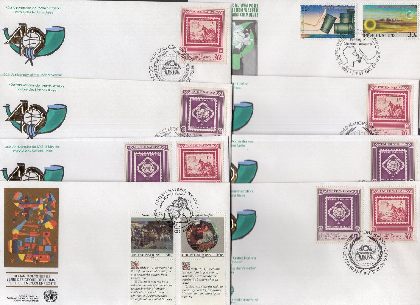 UN New York 1990-1994 Collection of 107 FDC's Appears Complete ...