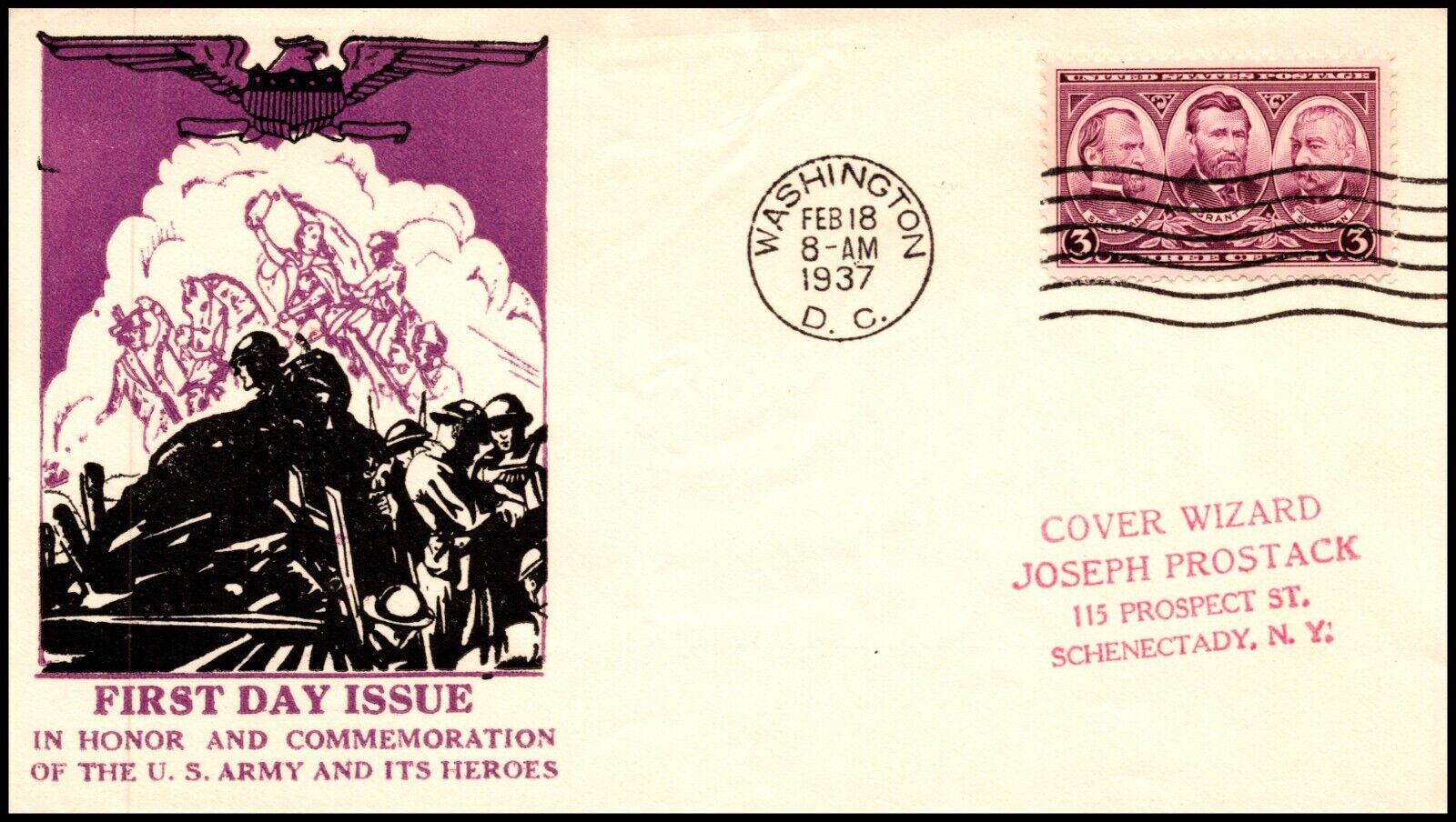 Scott 787 3 Cents Heroes Of The Army Top Notch FDC Typed Address Planty ...