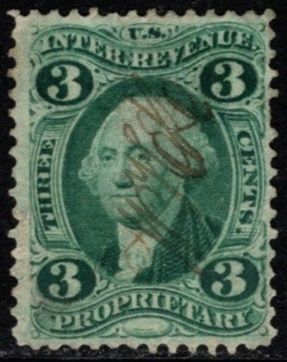 1862-1871 U.S. Revenue Scott #- R18c 3 Cent George Washington ...
