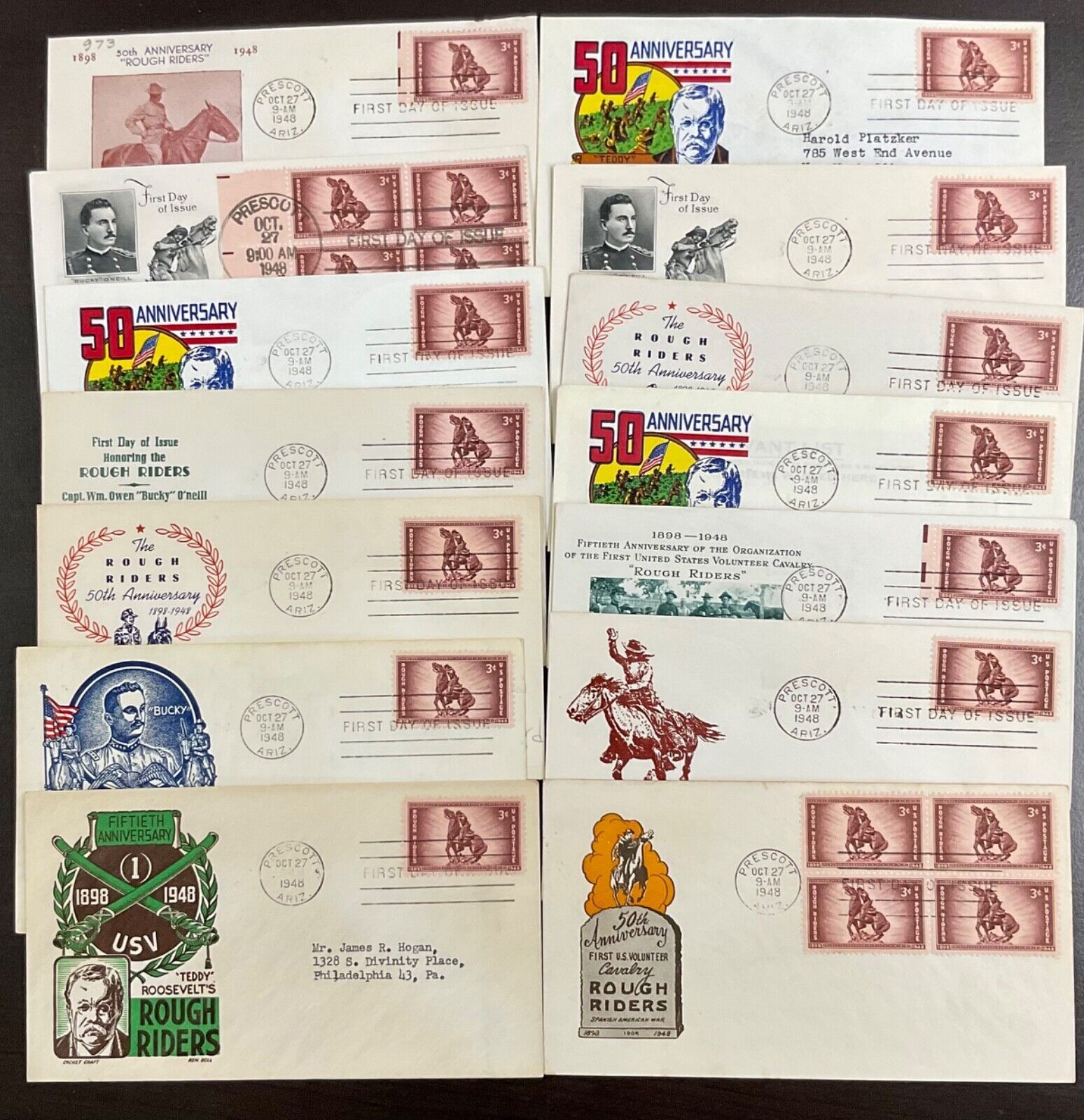 973 Rough Riders 14 Various FDCs Bucky O’Neill Monument Prescott, AZ ...