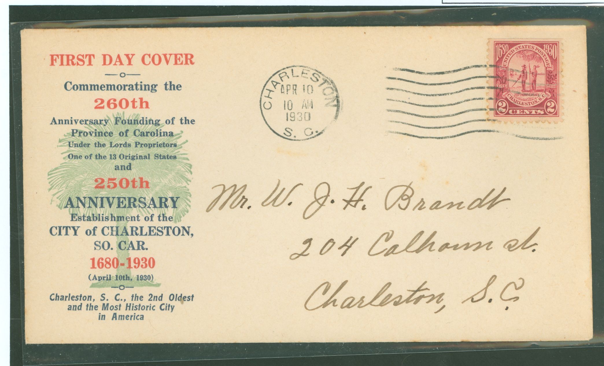 US 683 1930 2c 250th Anniversary of this founding of Charleston, SC ...