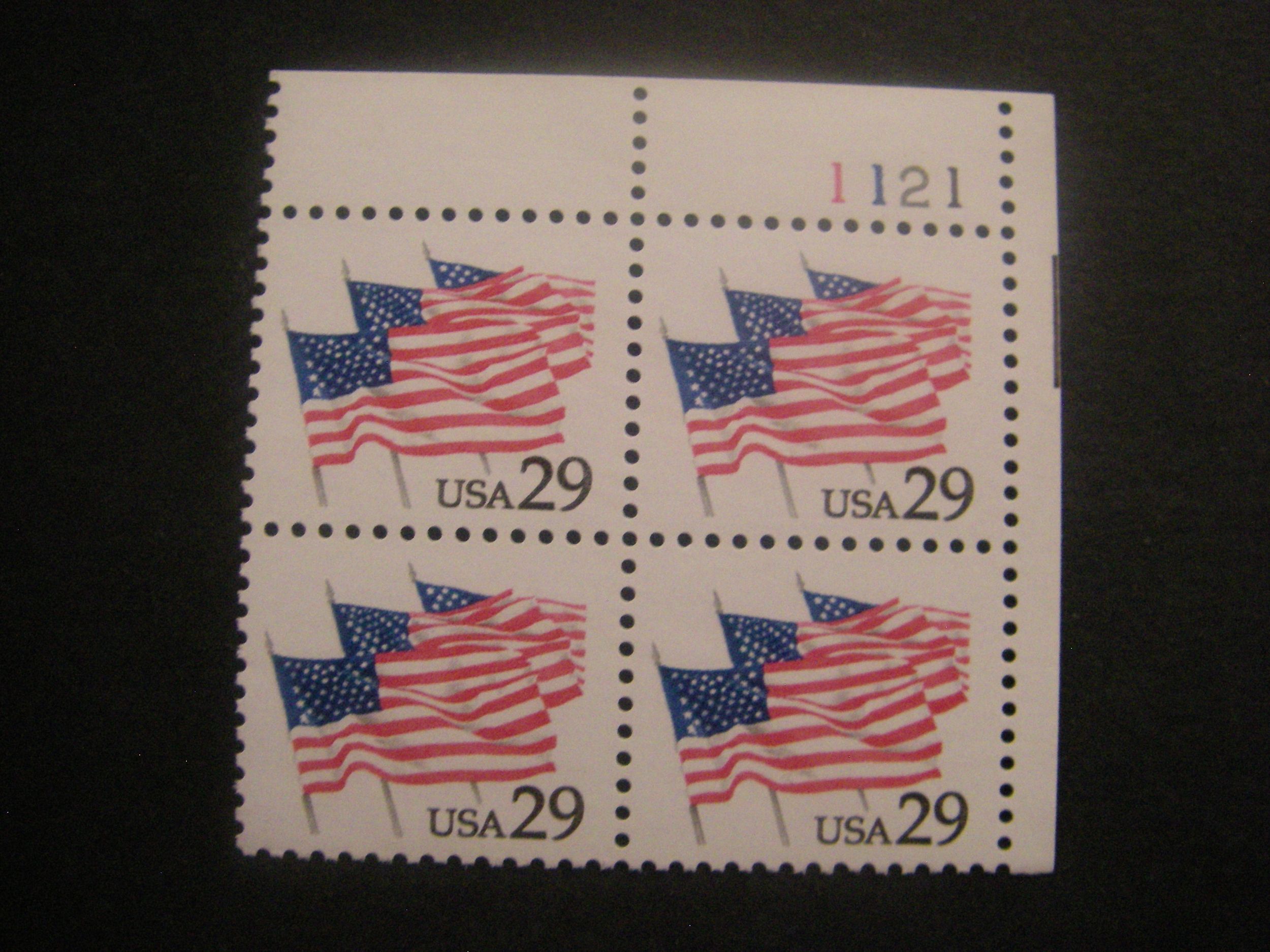 Scott 2531b, 29c Flags on Parade, PB4 #1121 UR, surface tag, MNH ...