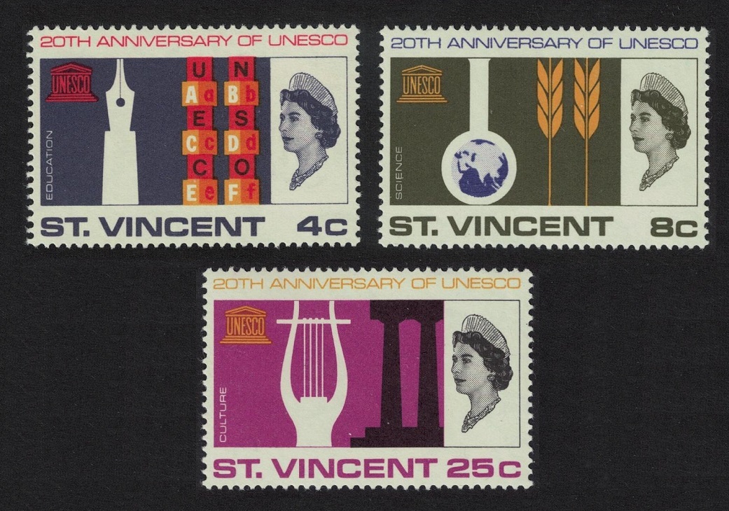 St. Vincent 20th Anniversary of UNESCO 3v 1966 MNH SG#254-256 ...