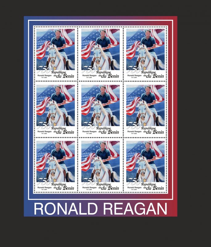 Stamps. Ronald Reagan Benin 2022 year , sheet 9 stamps perforated ...