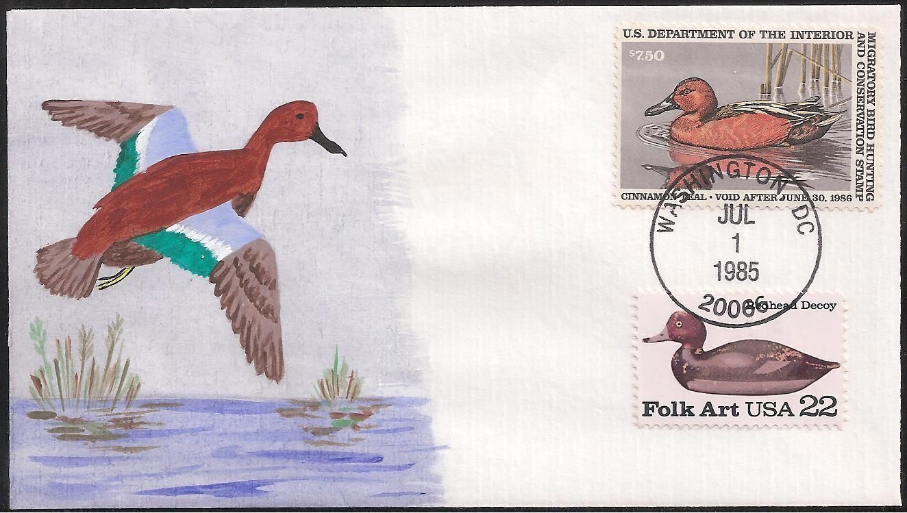 R.E. Charlton Hand Painted Combo FDC for the 1985 Federal Duck Stamp ...