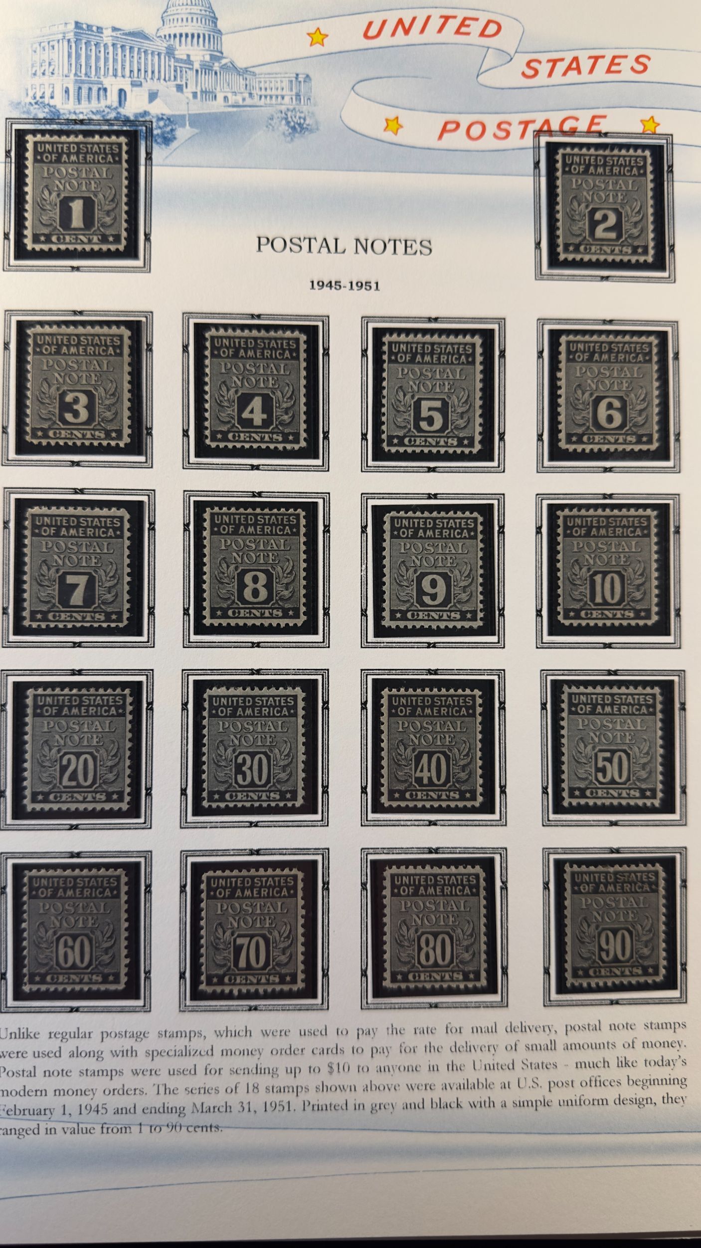US Scott PN1-18 Postal Notes VF Full Set | United States, Back of Book ...