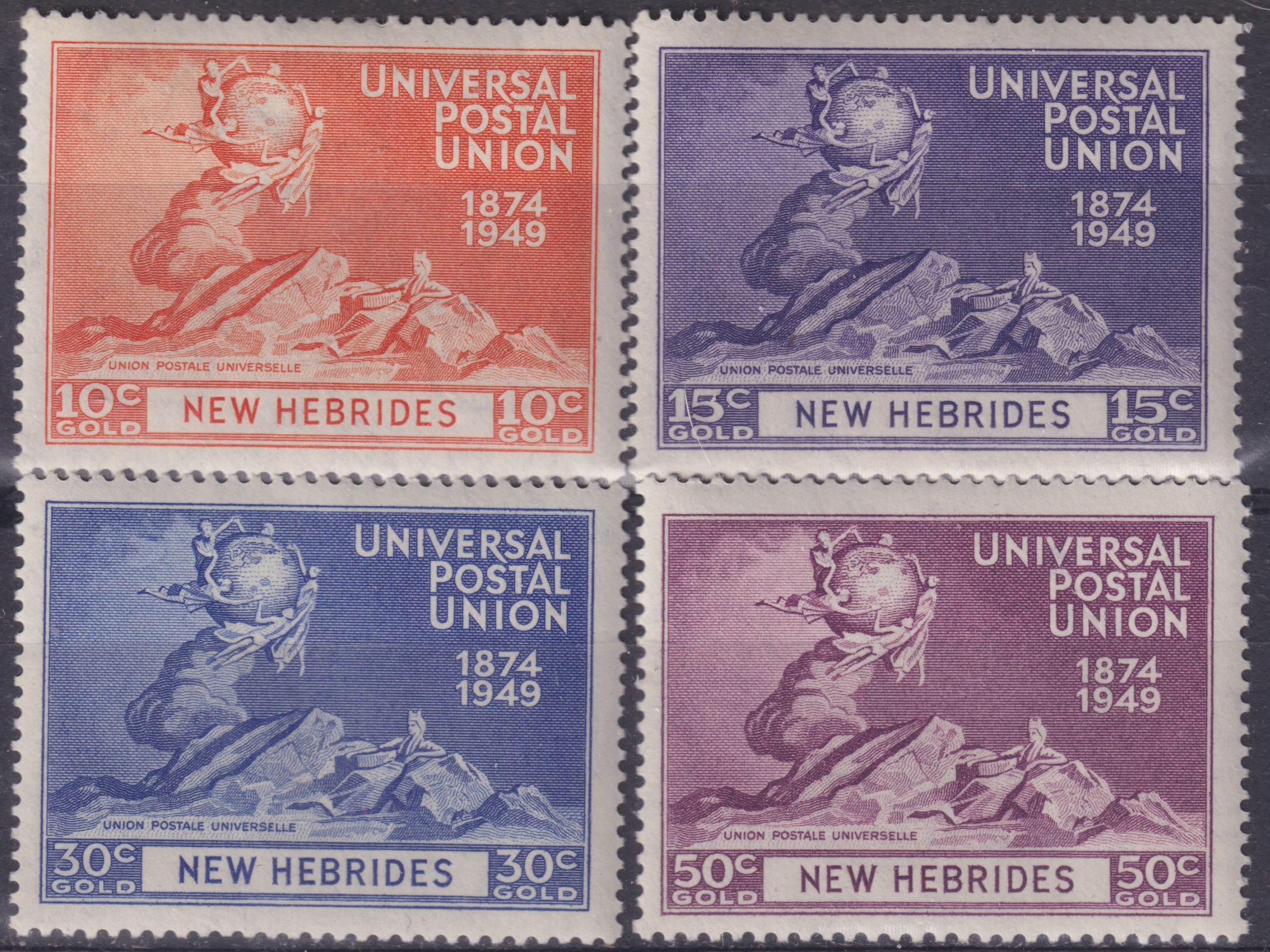 New Hebrides 1949 #62-65 vf-mh (Set of 4); 75th Anniversary of the UPU ...