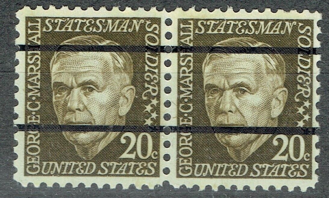 1967 20c MARSHALL with national precancel pair (1289-NP) PROMINENT ...