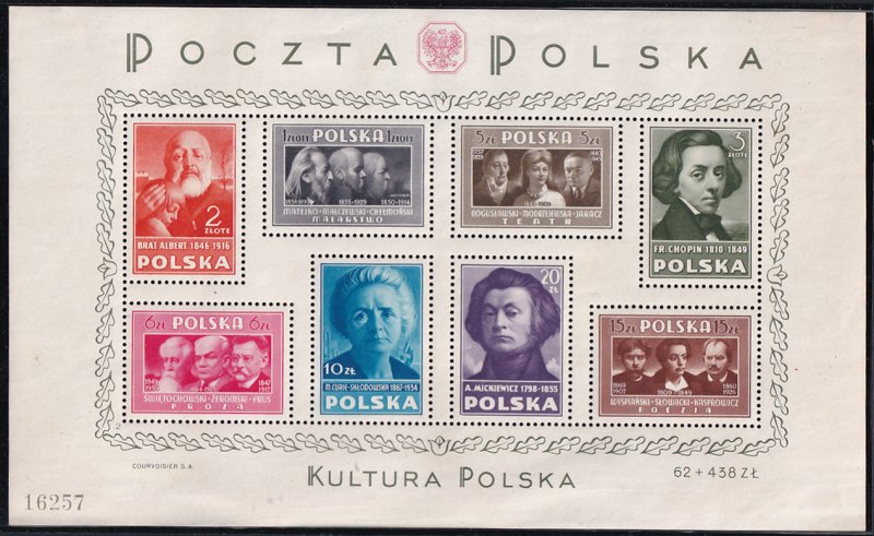 Poland 1947 Sc 412a Famous Polish People Stamp SS MH | Europe - Poland ...
