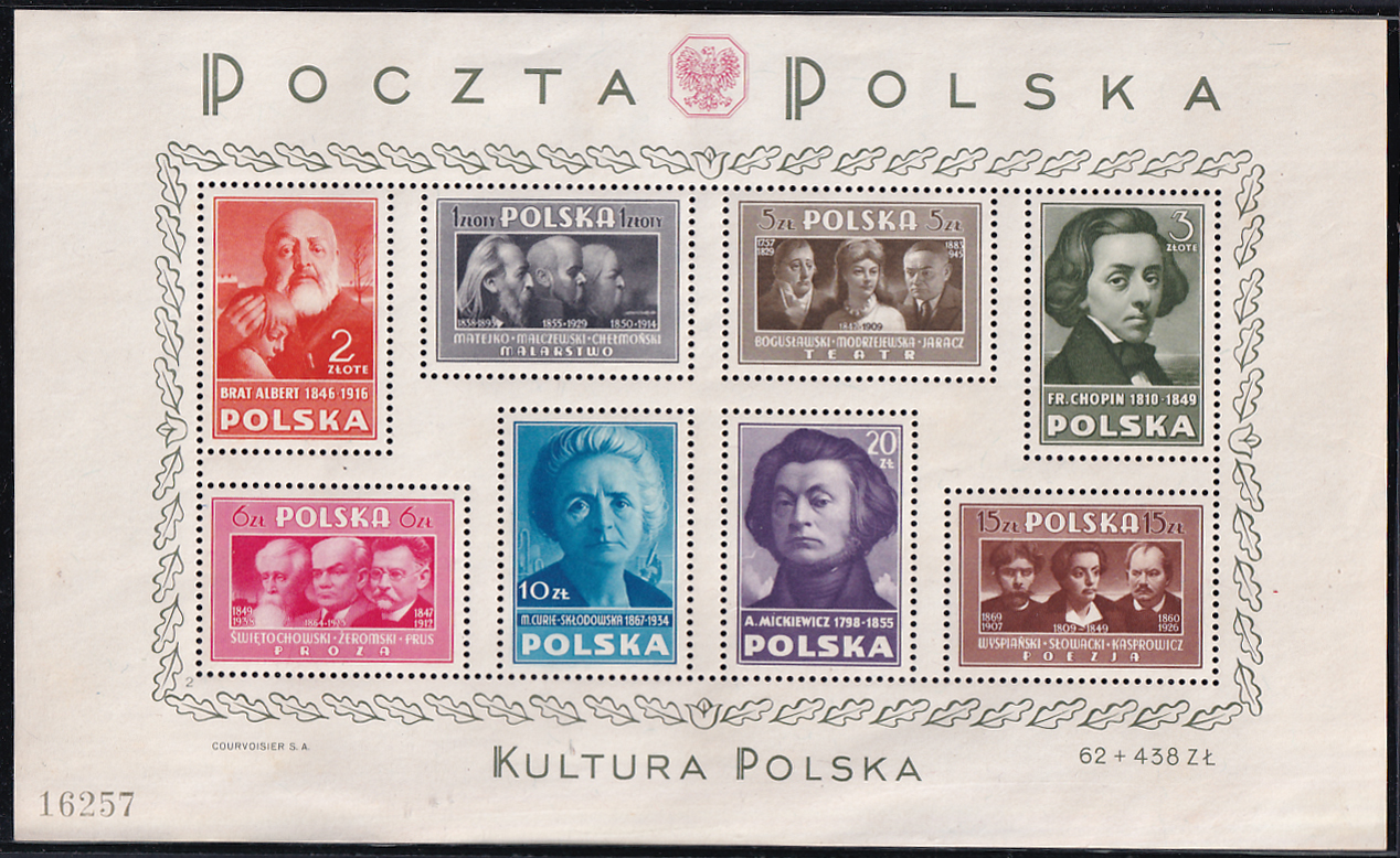Poland 1947 Sc 412a Famous Polish People Stamp SS MH | Europe - Poland ...