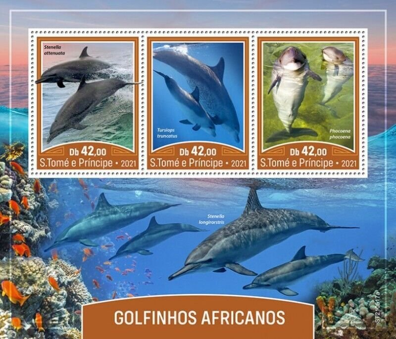 St Thomas - 2021 African Dolphins, Common - 3 Stamp Sheet - ST210517a ...