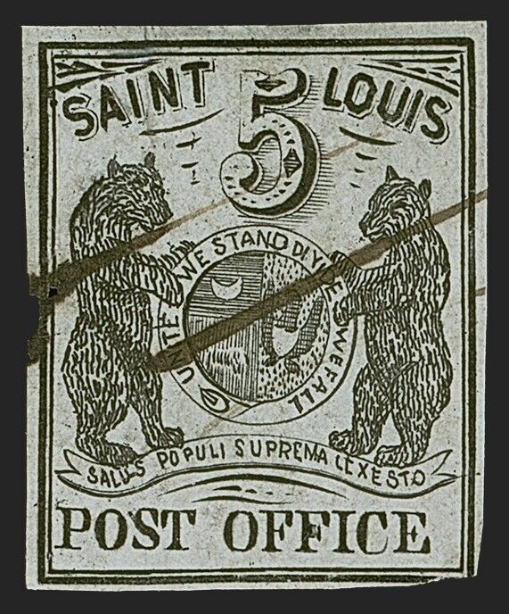 US Stamps #11X1 ST Louis Bear Black on Greenish Used PF Cert LOT #93970 ...