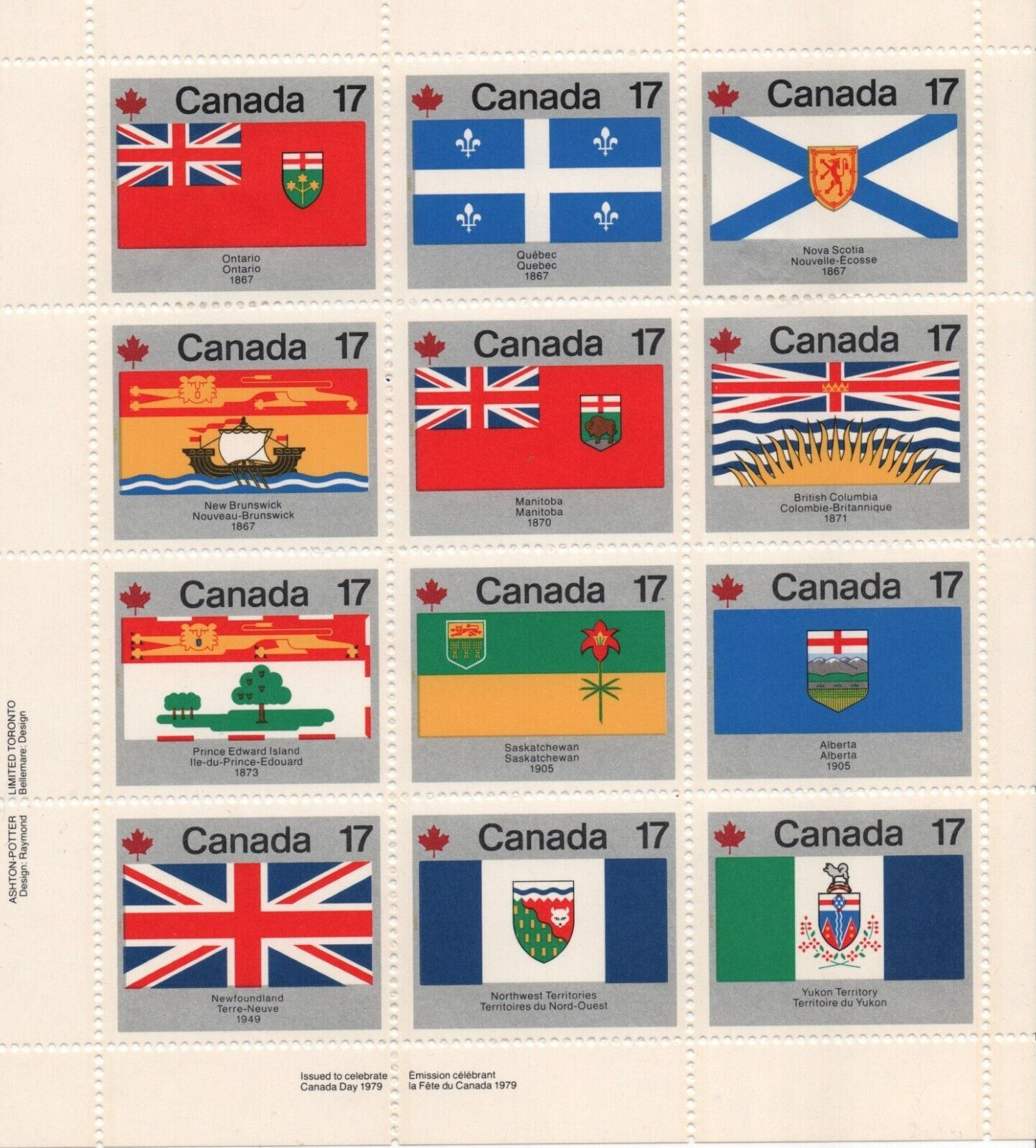 Canada #832a MH SS(12 stamps) Provincial Flags of Canada | Canada ...