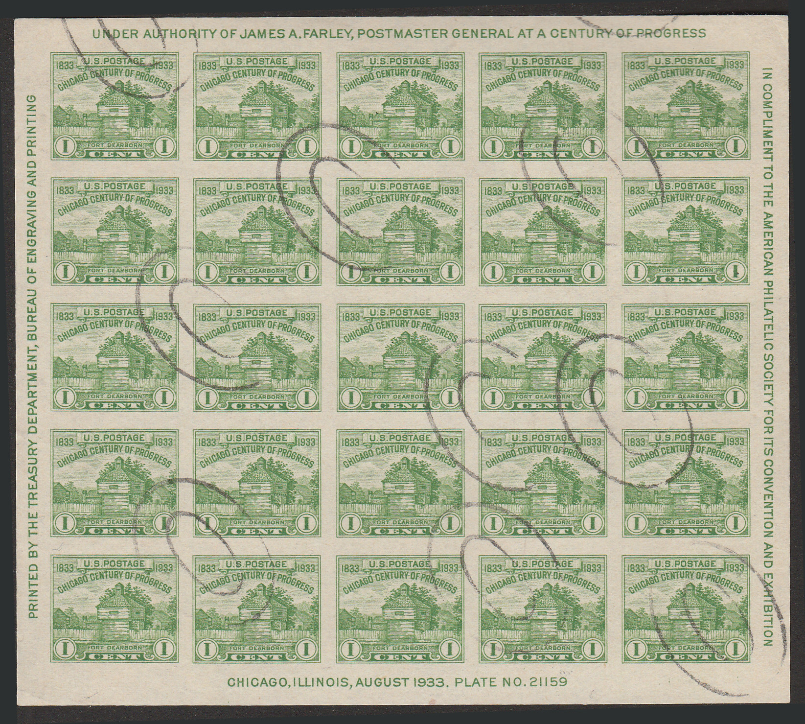 # 730 Used Deep Yellow Green Century Of Progress Souvinir Sheet ...