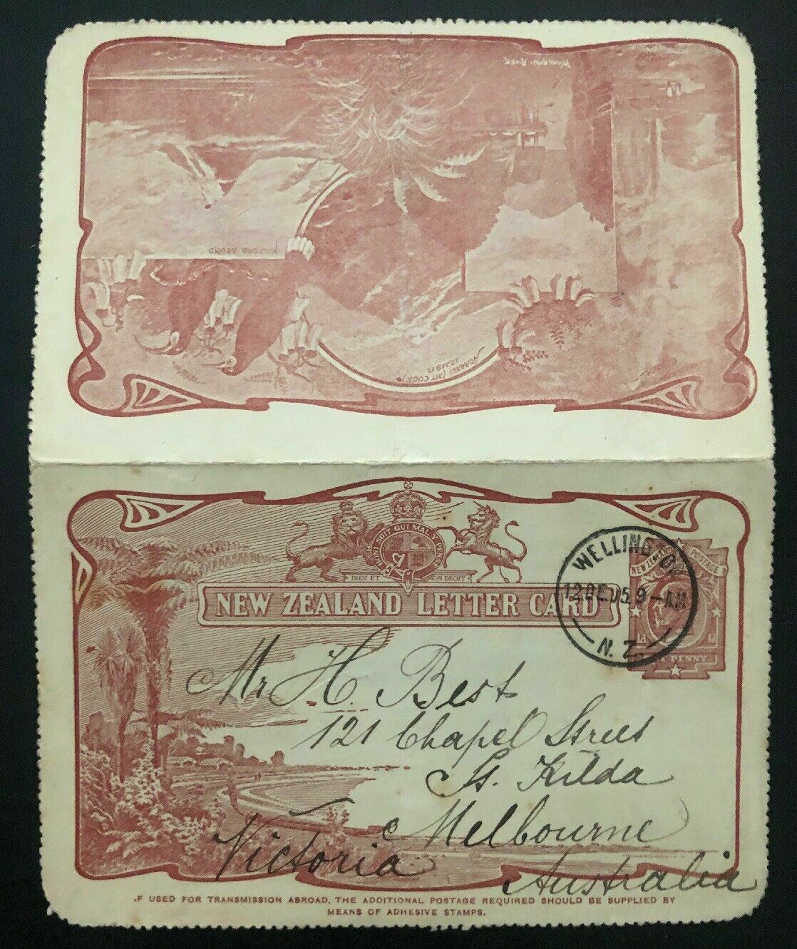 1905 Wellington New Zealand Stationary Postcard Cover To Melbourne ...