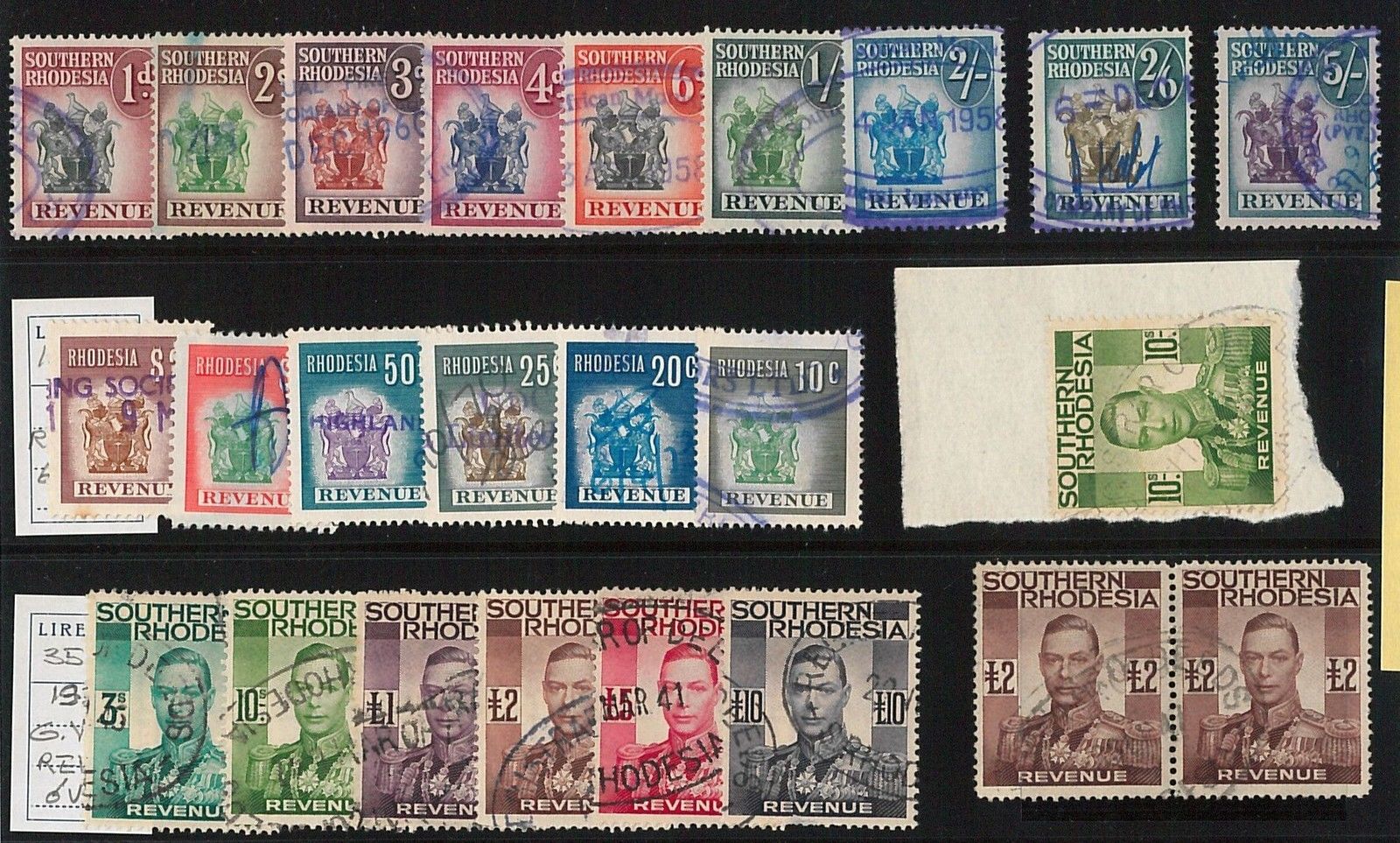 Rhodesia / SOUTHERN RHODESIA - Small lot of REVENUE STAMPS - USED ...
